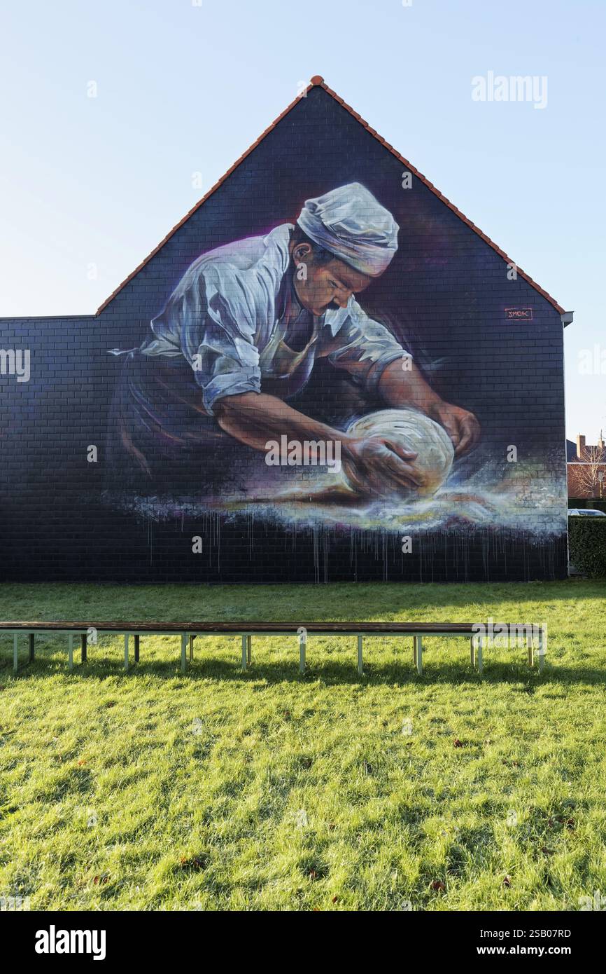 Mural, baker rolls loaf of bread in flour, baker's craft, mural by ...