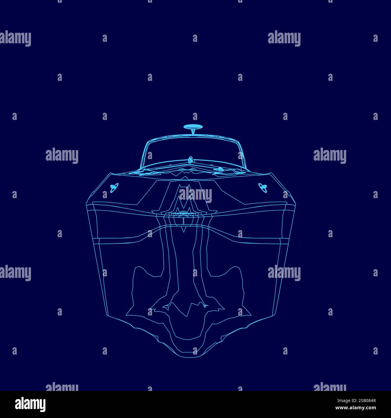 Blue boat is shown in outline. The boat is shown from the front view ...