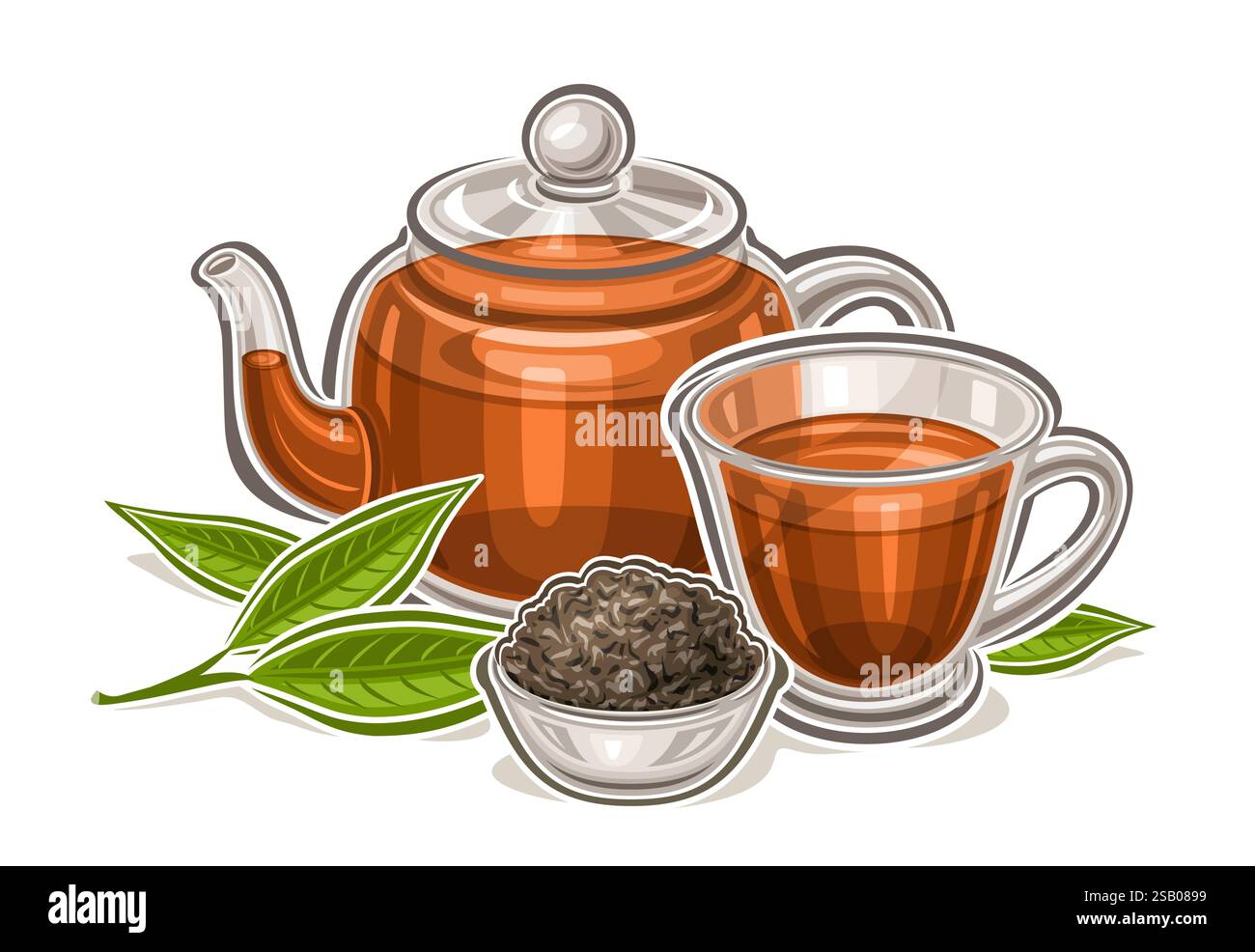 Vector logo for Black Tea Drink, horizontal poster with cartoon design ...