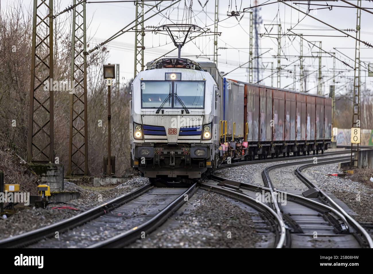 Deutsche Bahn AG goods train travelling on the winding Schusterbahn ...