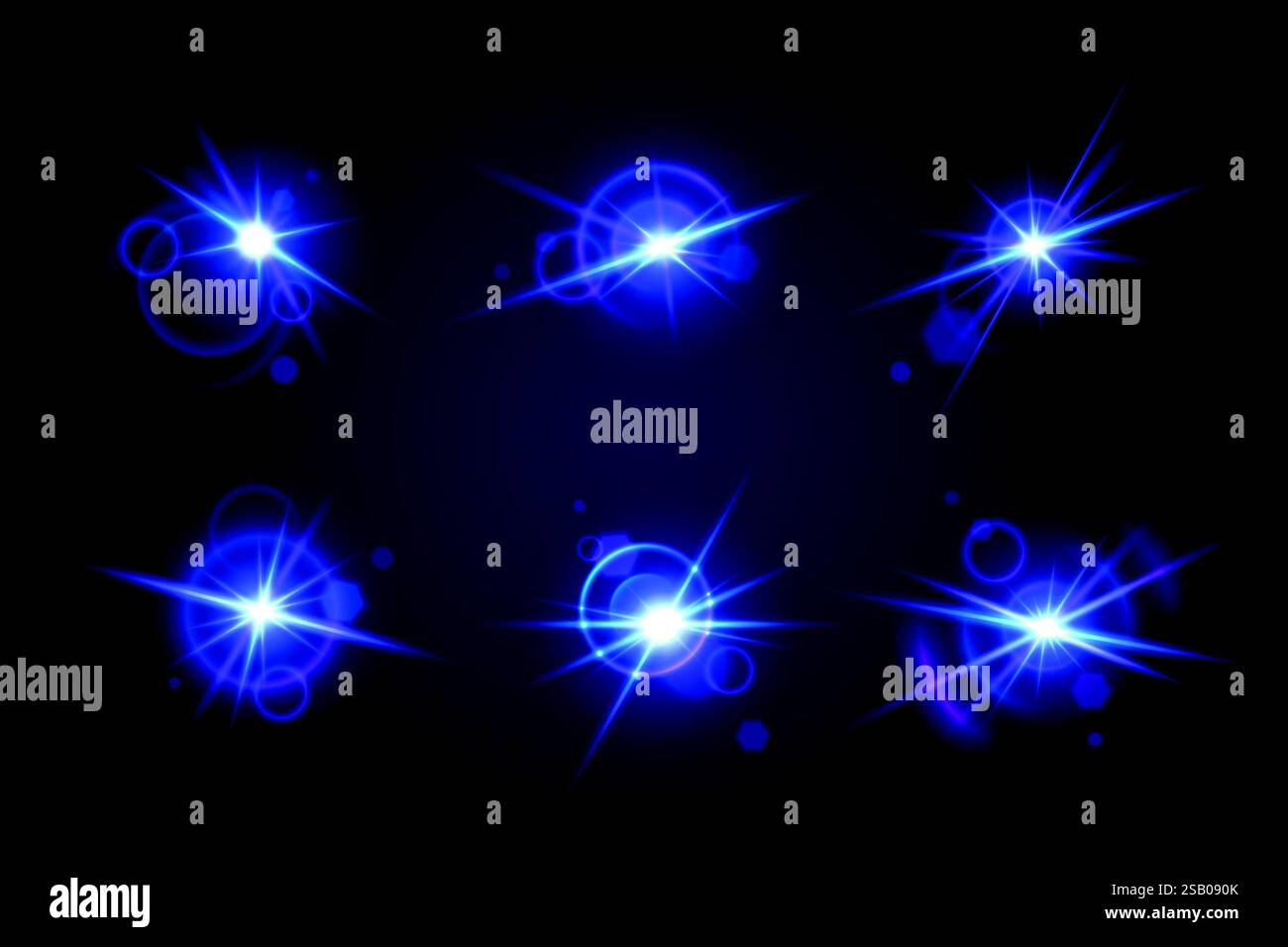 Glint and glare optical effects collection - bright blue luminous ...