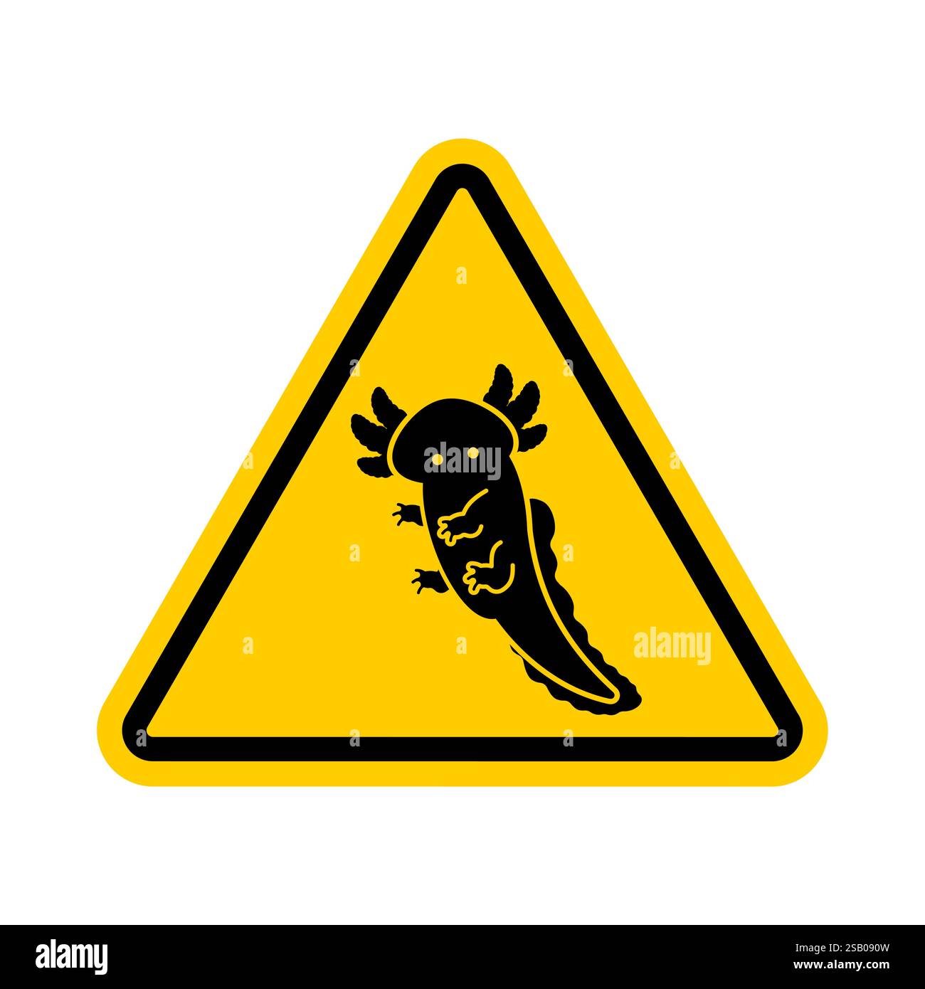 Attention Axolotl. Caution Amphibian Salamander. Triangular road sign ...