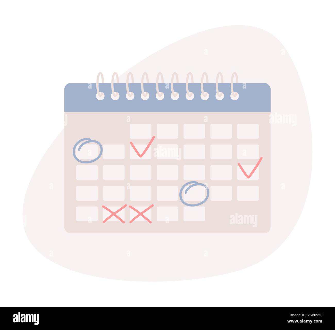 Calendar with marked crosses, ticks and circles on it, clipart on white ...