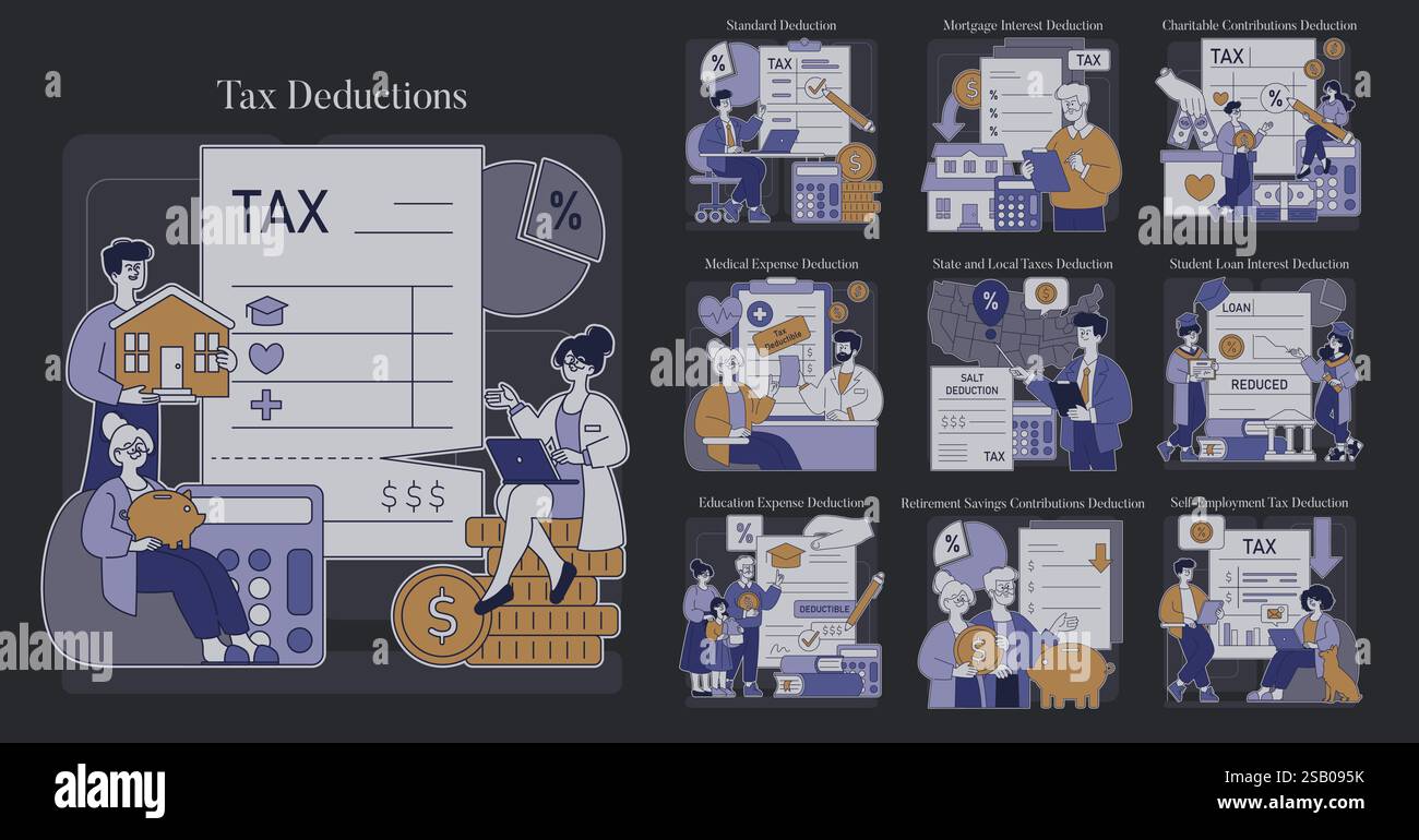 Tax Deductions concept. An educational overview of various tax ...