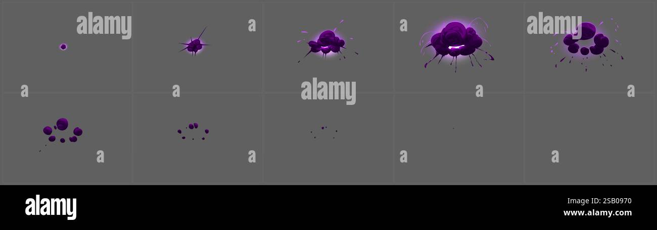 Purple explosion animation sequence - starting from dot, expanding into ...