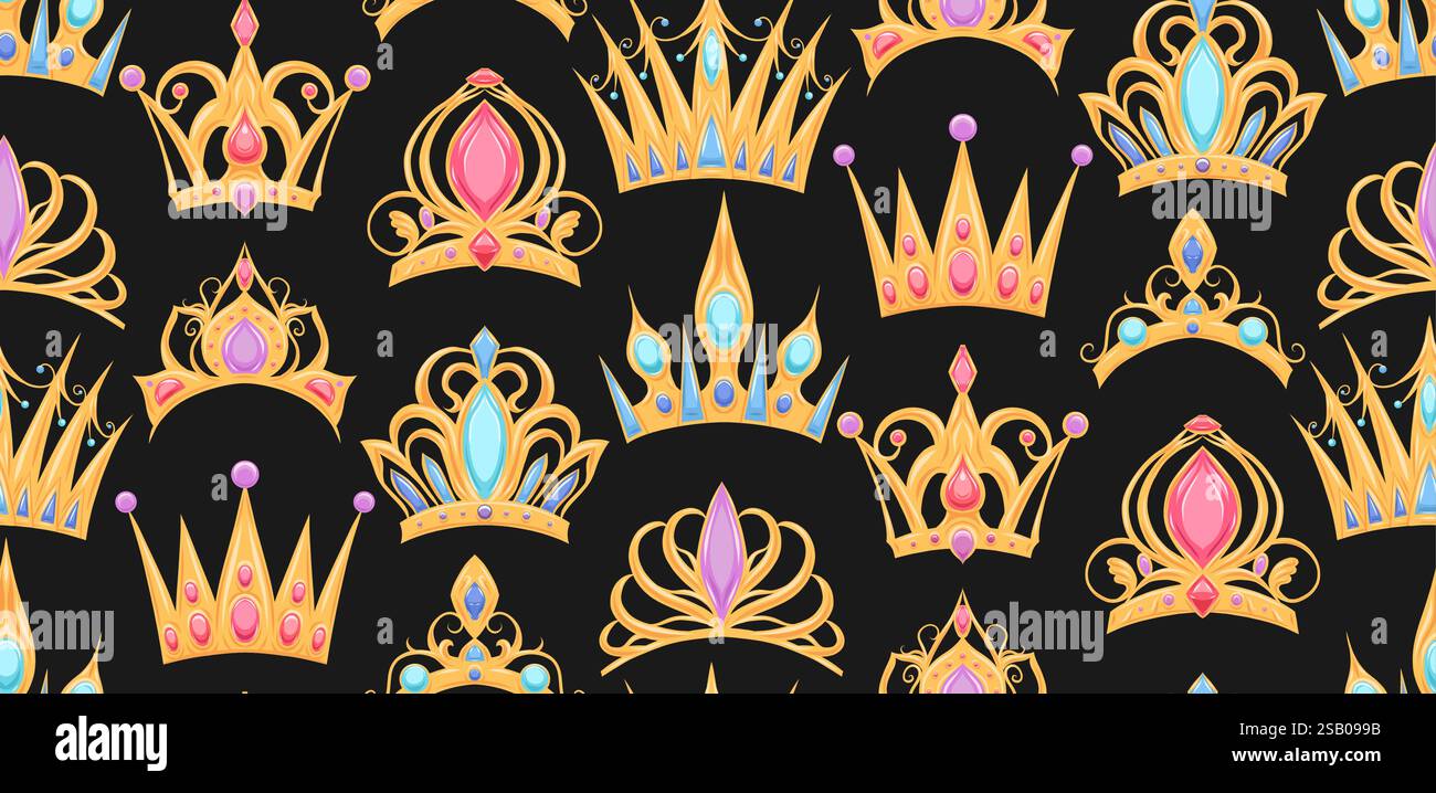 Vector seamless pattern with golden crowns in row on dark background ...