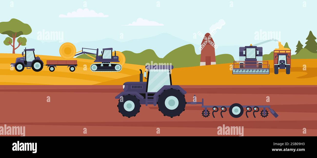 Combine harvester in summer Stock Vector Images - Alamy