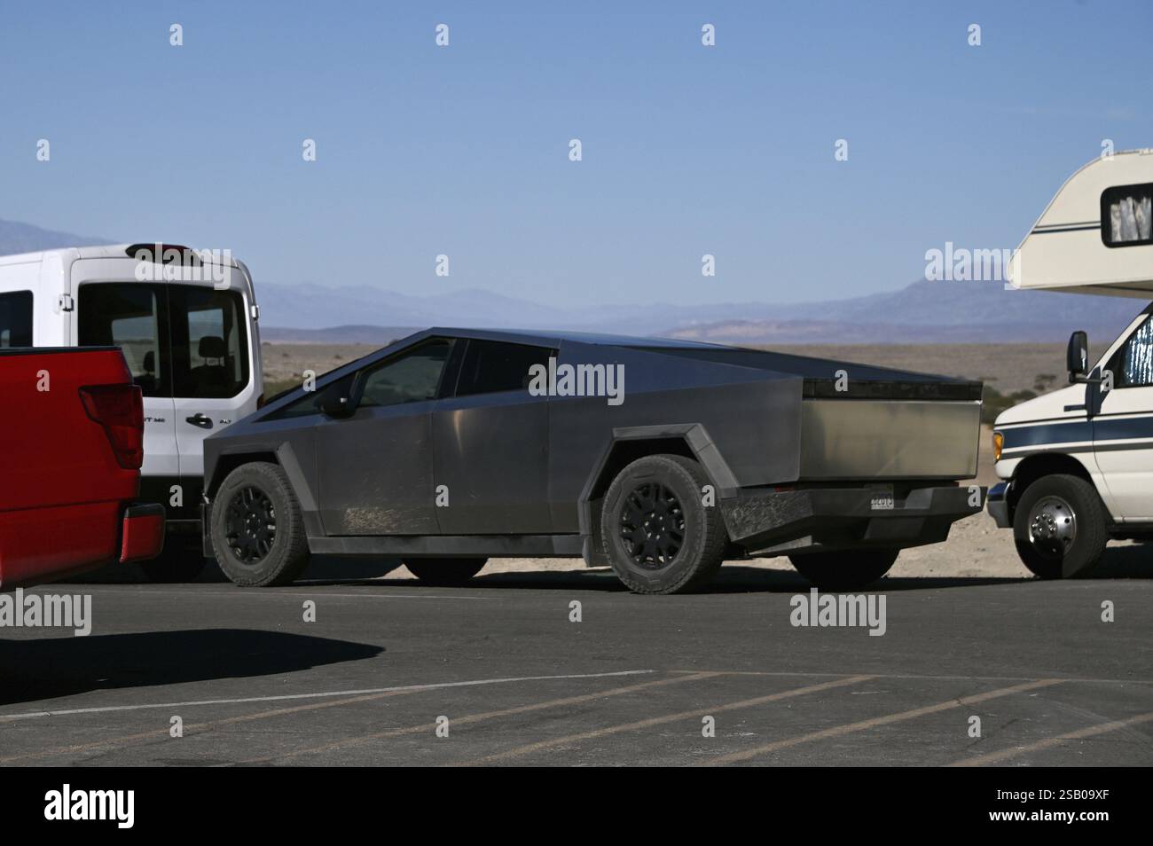 Cybertruck on a car park in Death Valley National Park, California, USA ...