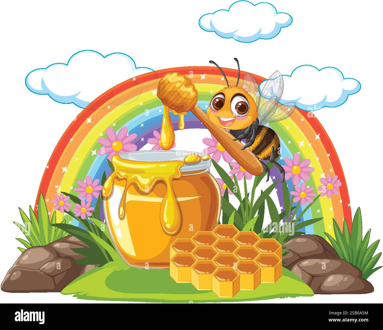 Bee collecting nectar wings Stock Vector Images - Alamy
