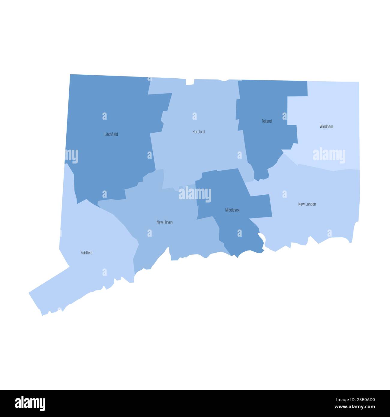 Connecticut, CT - detailed political map of US state. Administrative ...