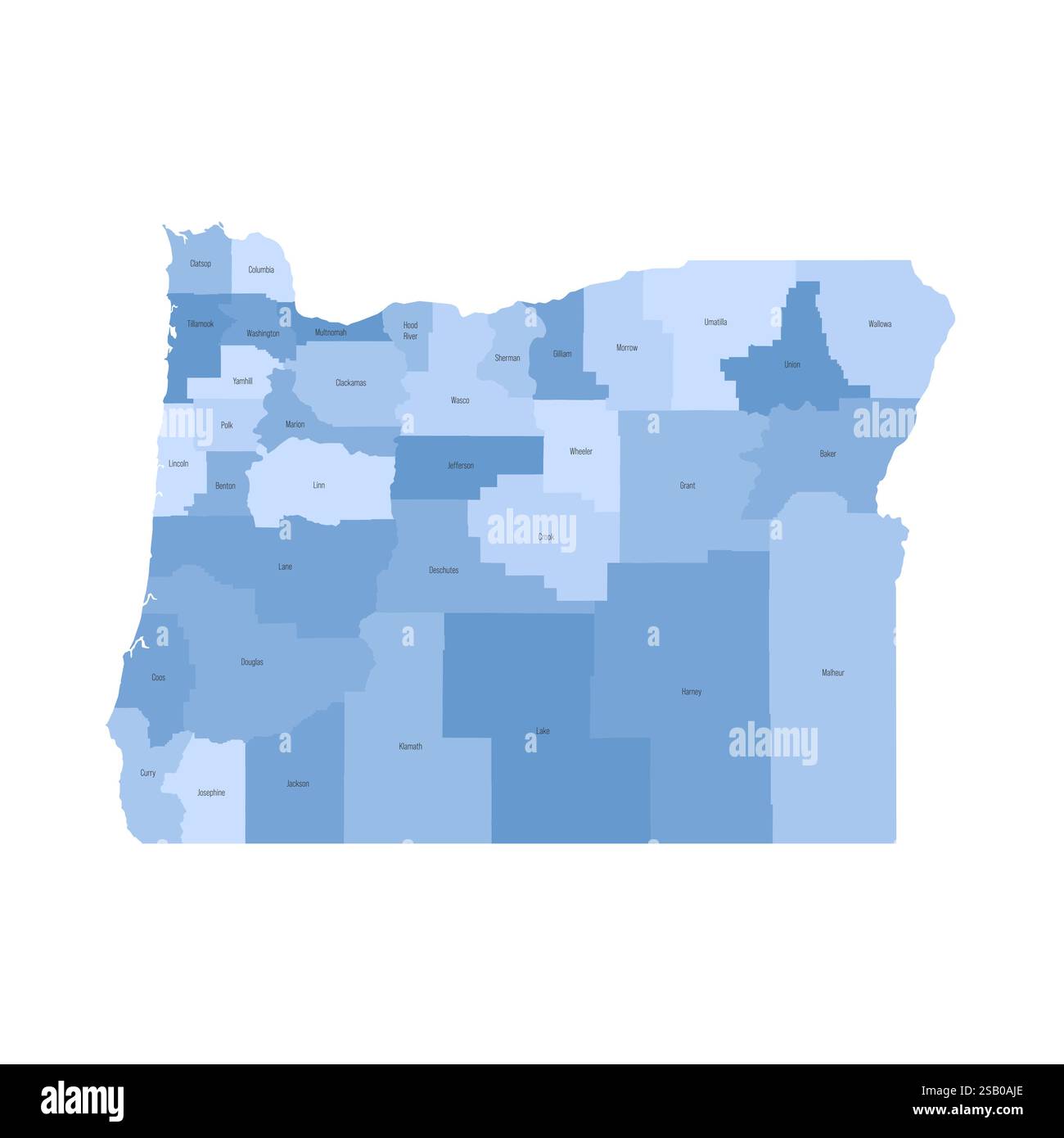Oregon, OR - detailed political map of US state. Administrative map ...
