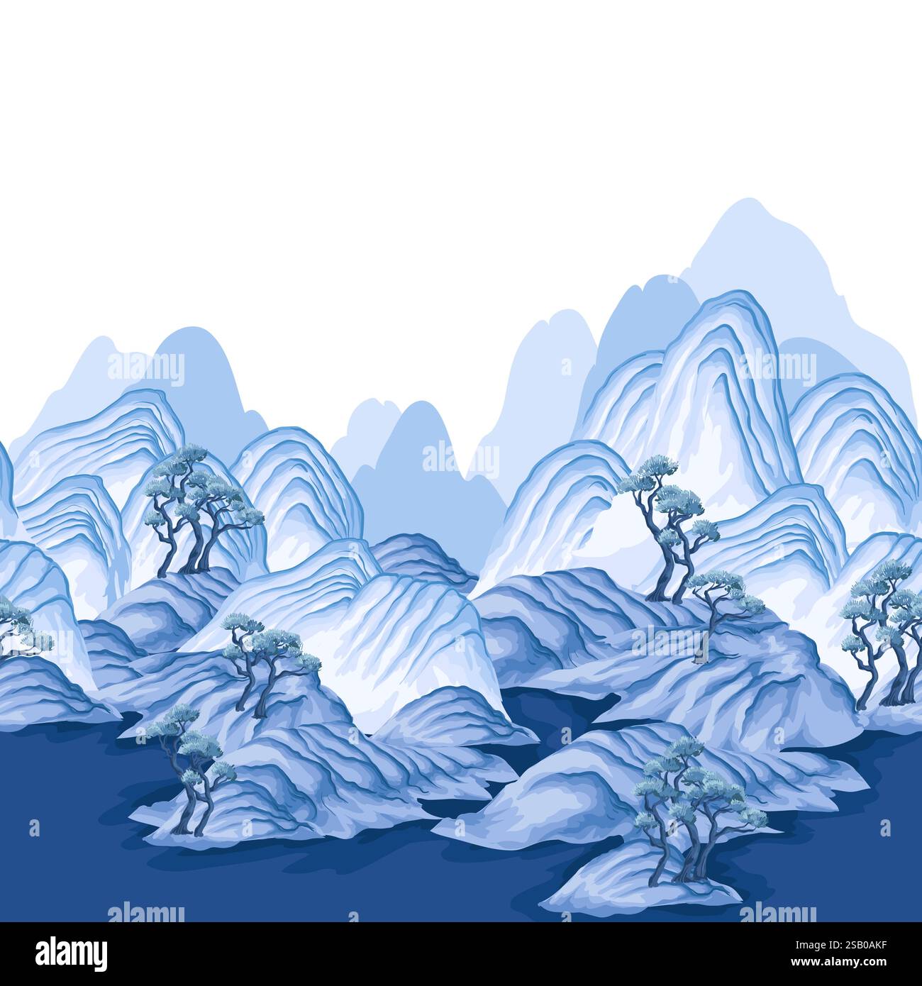 Border with watercolour Chinese mountains. Vector Stock Vector Image ...