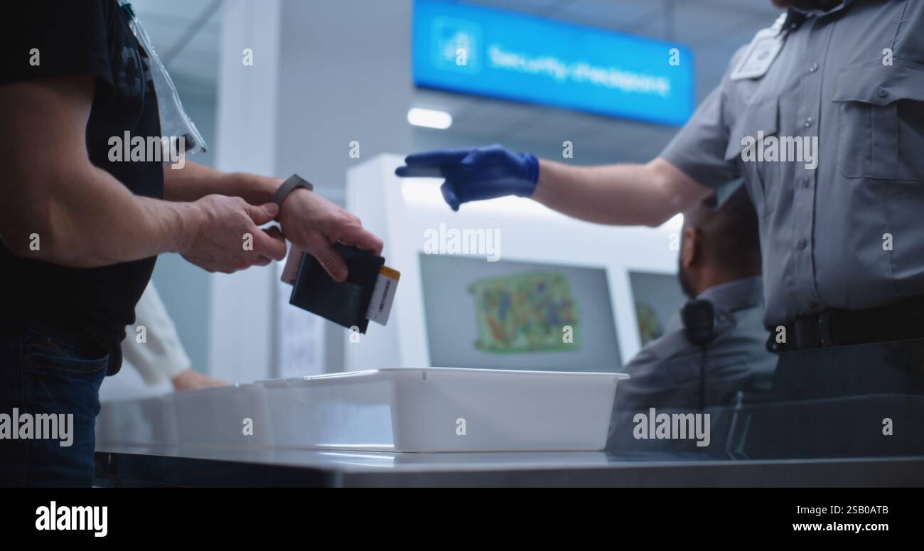 Airport Security Checkpoint during Boarding Flight. Diverse Passengers ...