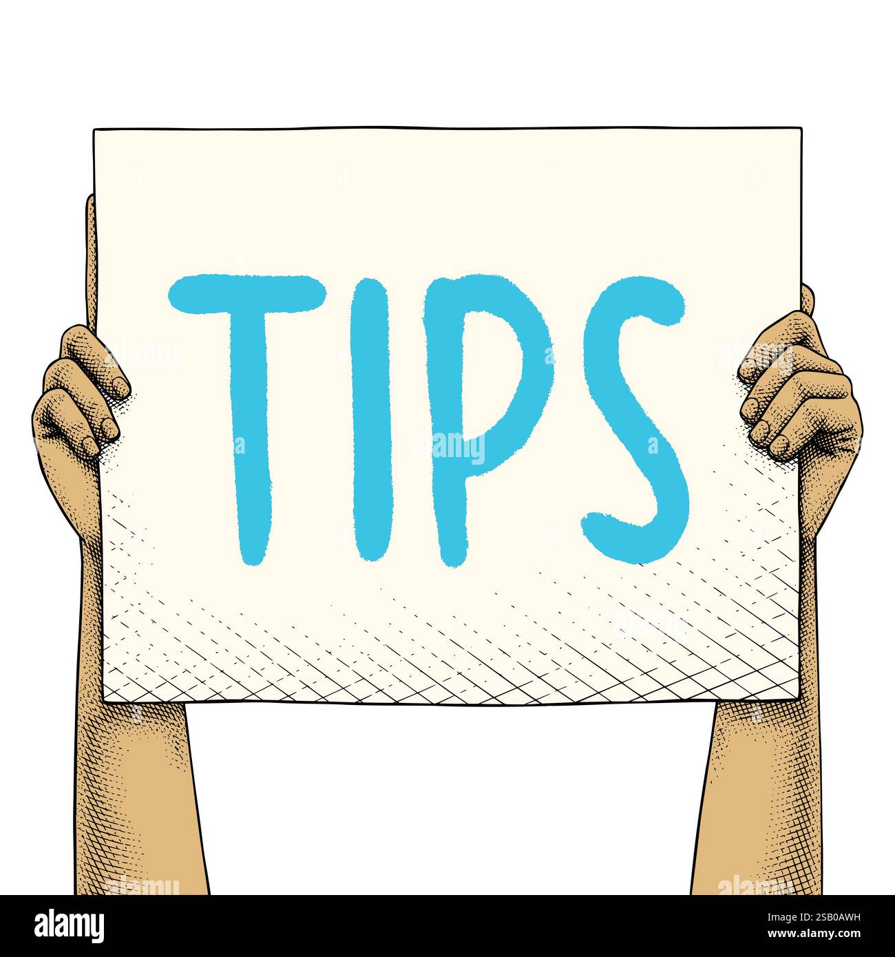 Hand raising a sign that says TIPS Colored Stock Vector Image & Art - Alamy