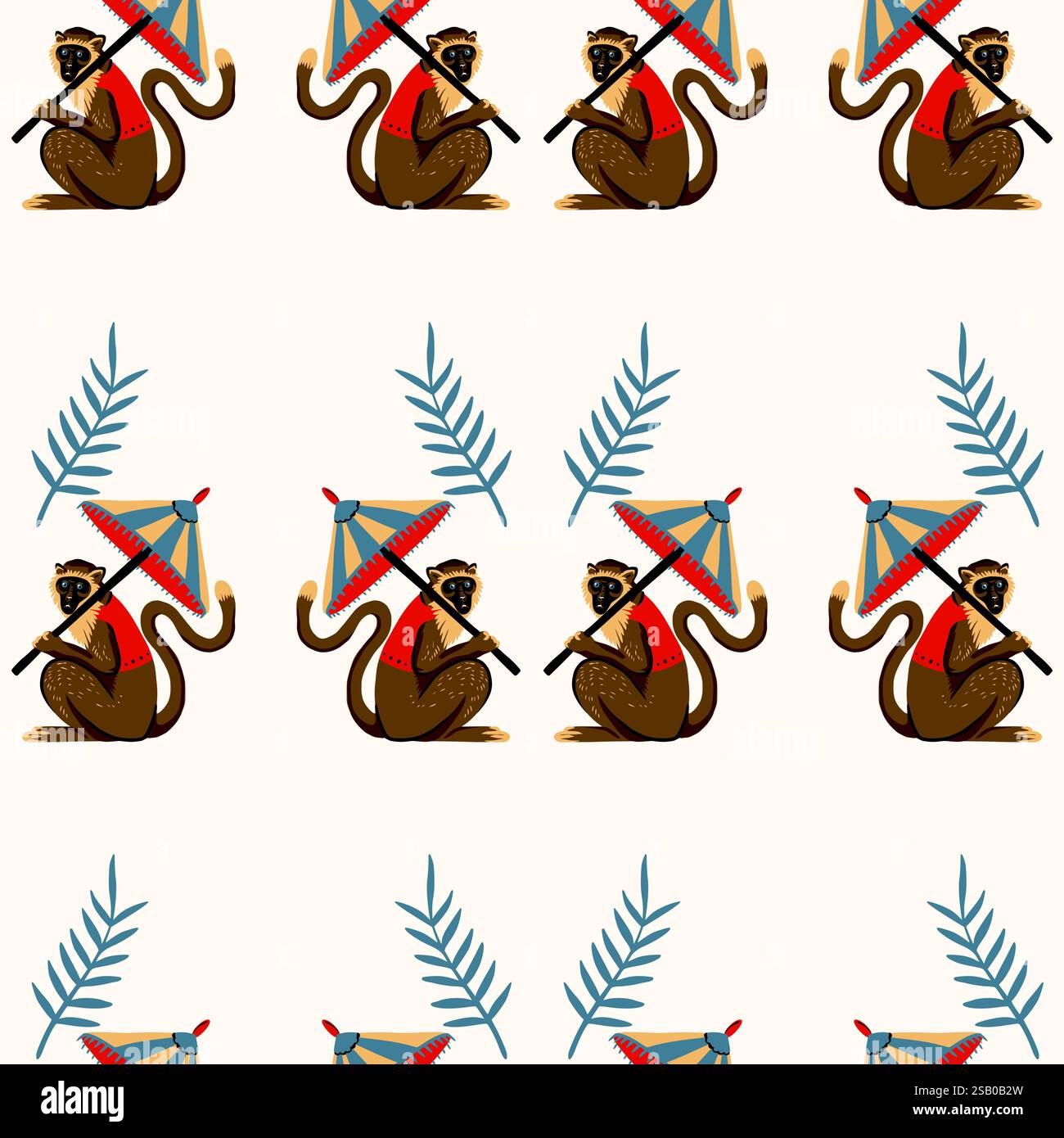 Seamless pattern with monkeys and umbrella. Vector Stock Vector Image ...