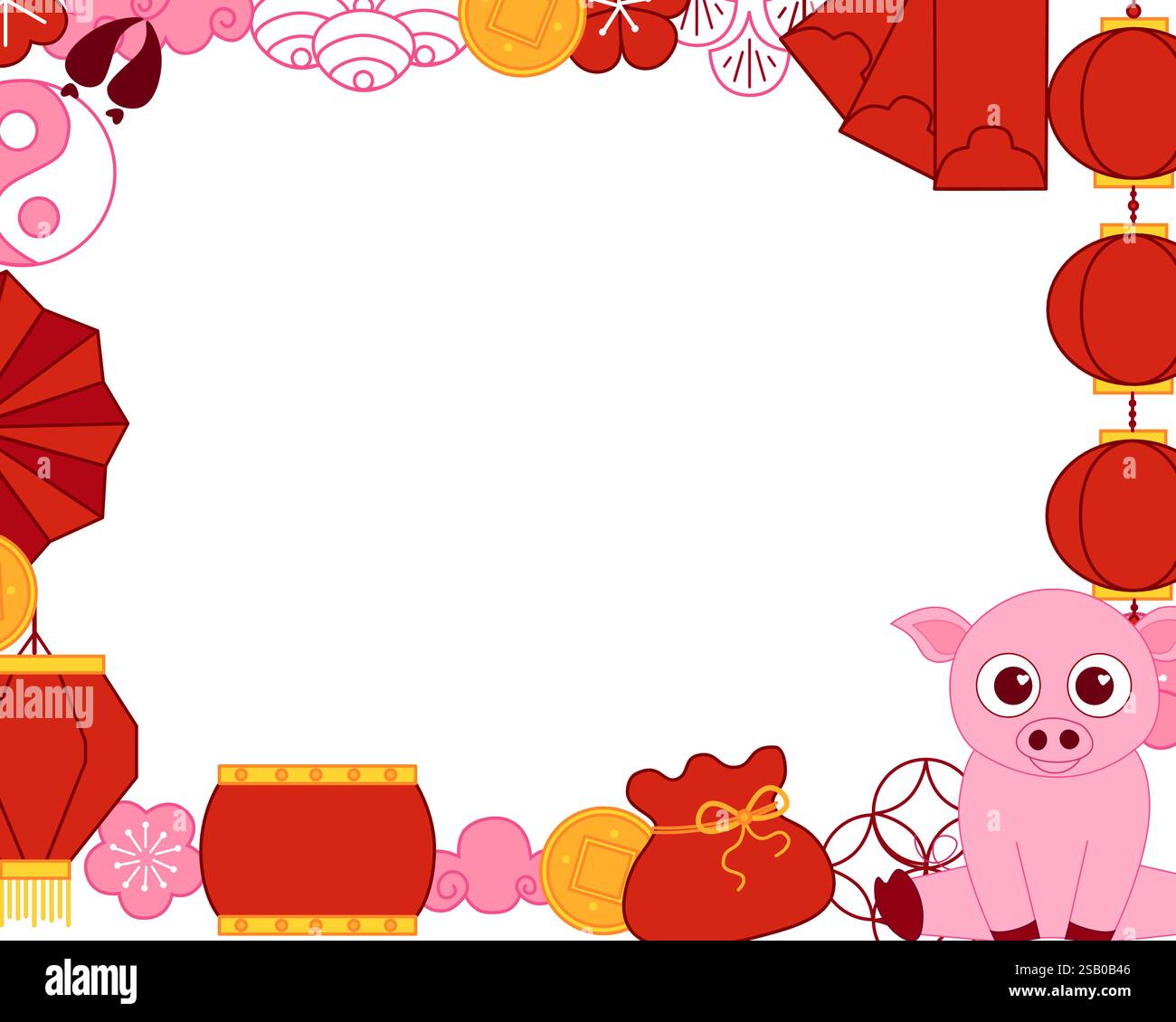 Lantern festival rectangle frame template with lanterns pig 2031 ...