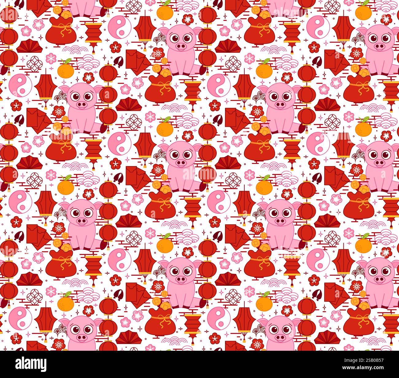 graphic line vector style CNY 2031 pig seamless pattern. vector ...