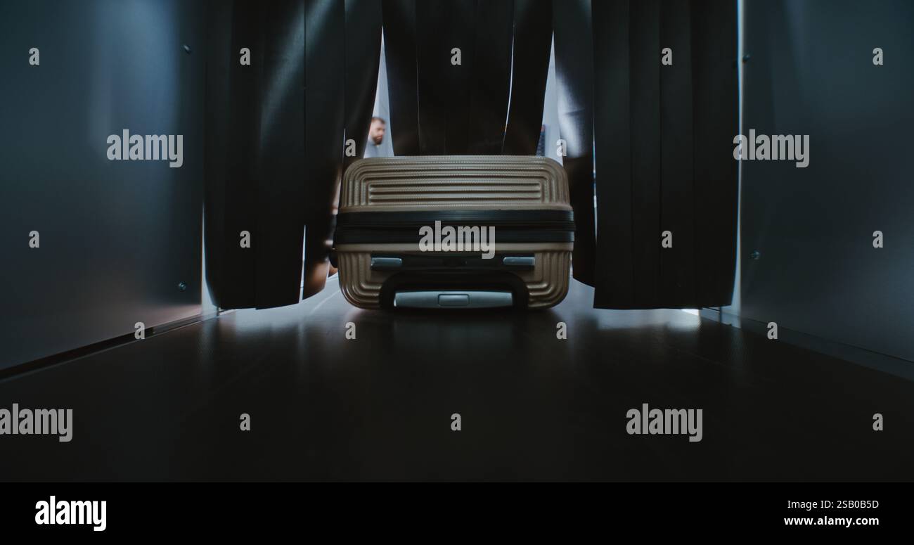 Security Checkpoint in Modern Airport Terminal: Close Up of Suitcase ...