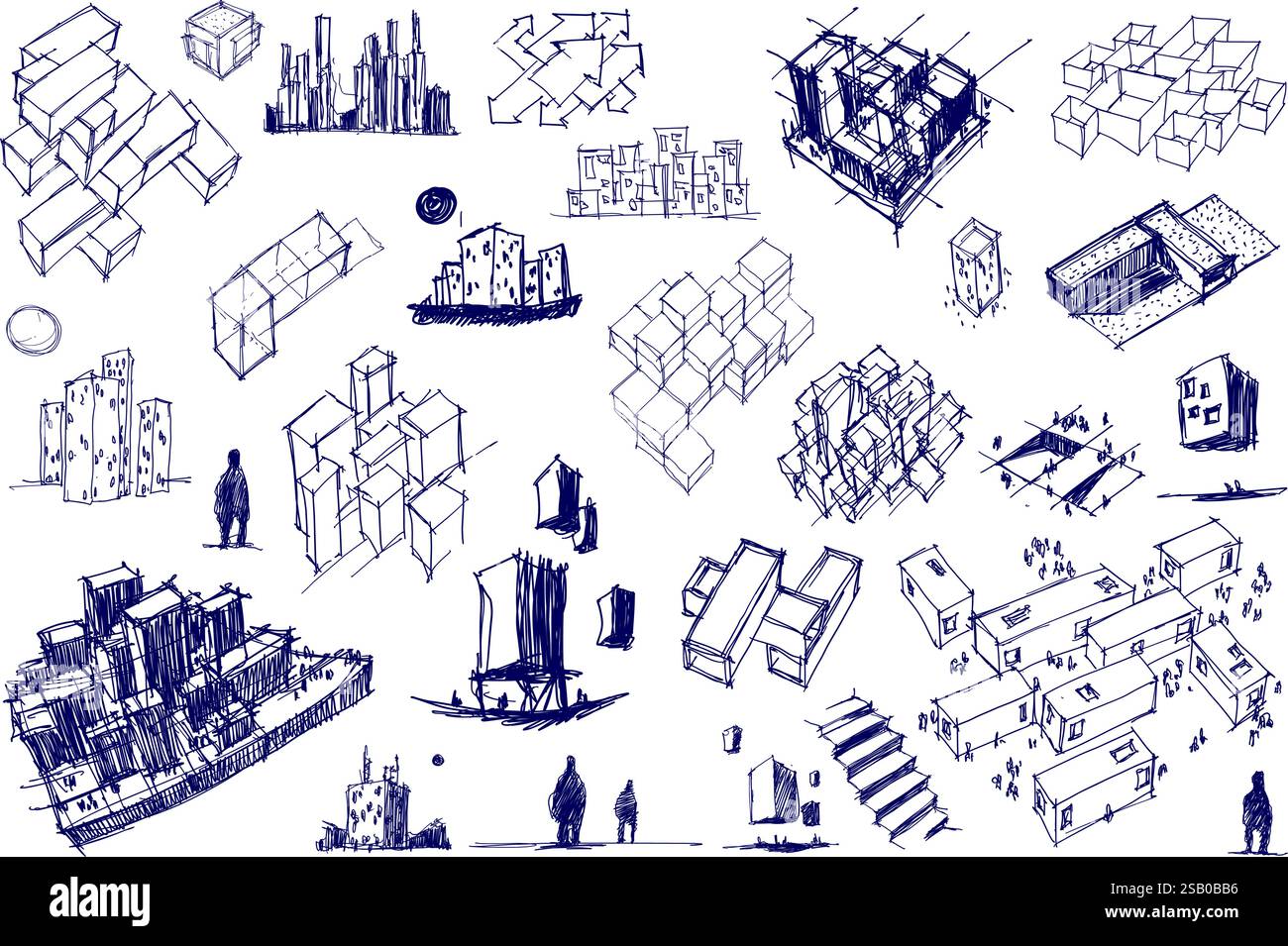 hand drawn architectural sketches of urban ideas and city structures ...