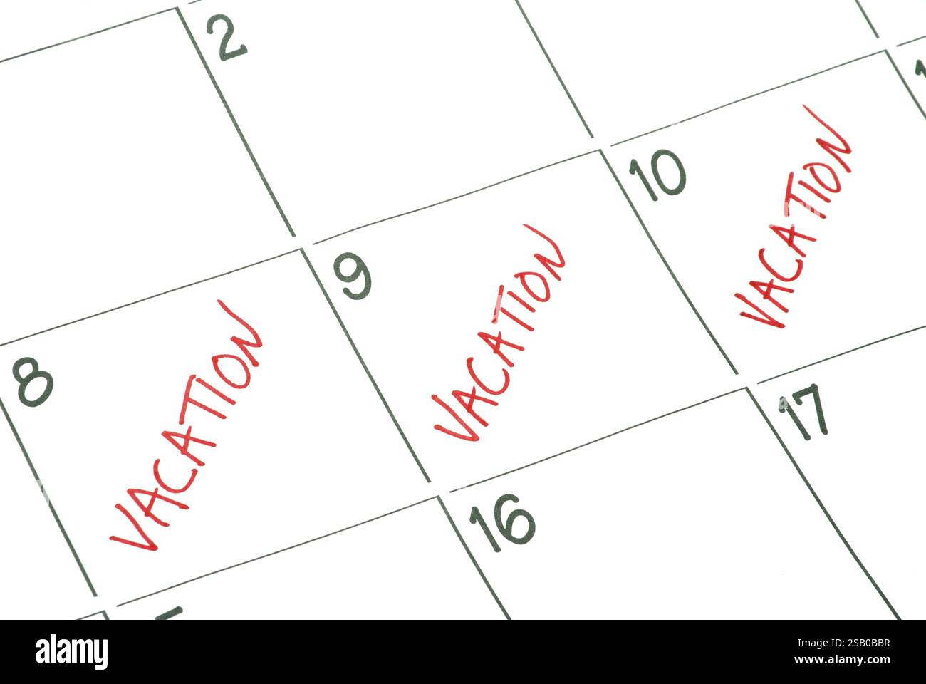 A calendar with vacation days marked off Stock Photo - Alamy