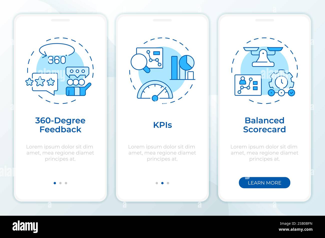 Performance management tools blue onboarding mobile app screen Stock ...