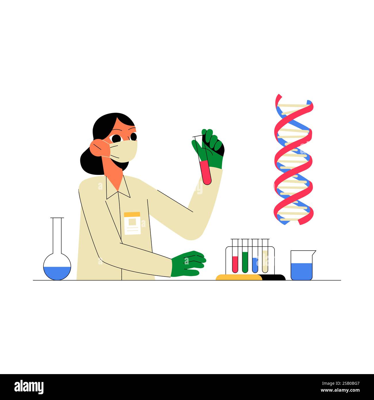Female Scientist Conducting DNA Experiment In Flat Vector Illustration ...