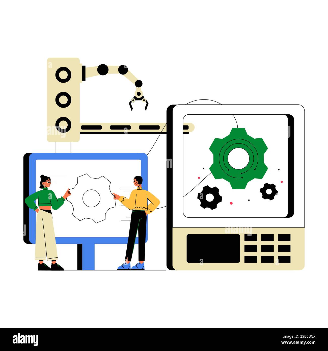 Engineers Collaborating On Industrial Automation System With Robotic