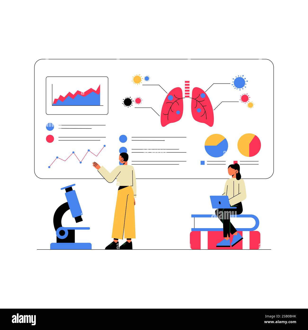 Scientists Analyzing Virus Pneumonia Data In Flat Vector Illustration Symbolizing Medical ...