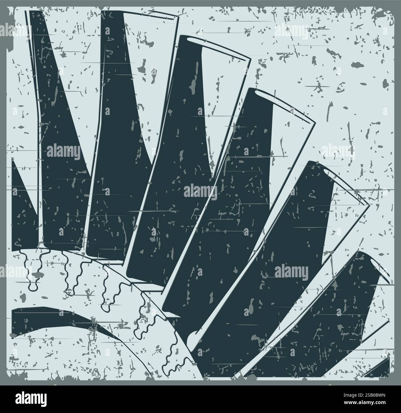 Engine compressor blisk and turbine blades close-up retro poster Stock ...