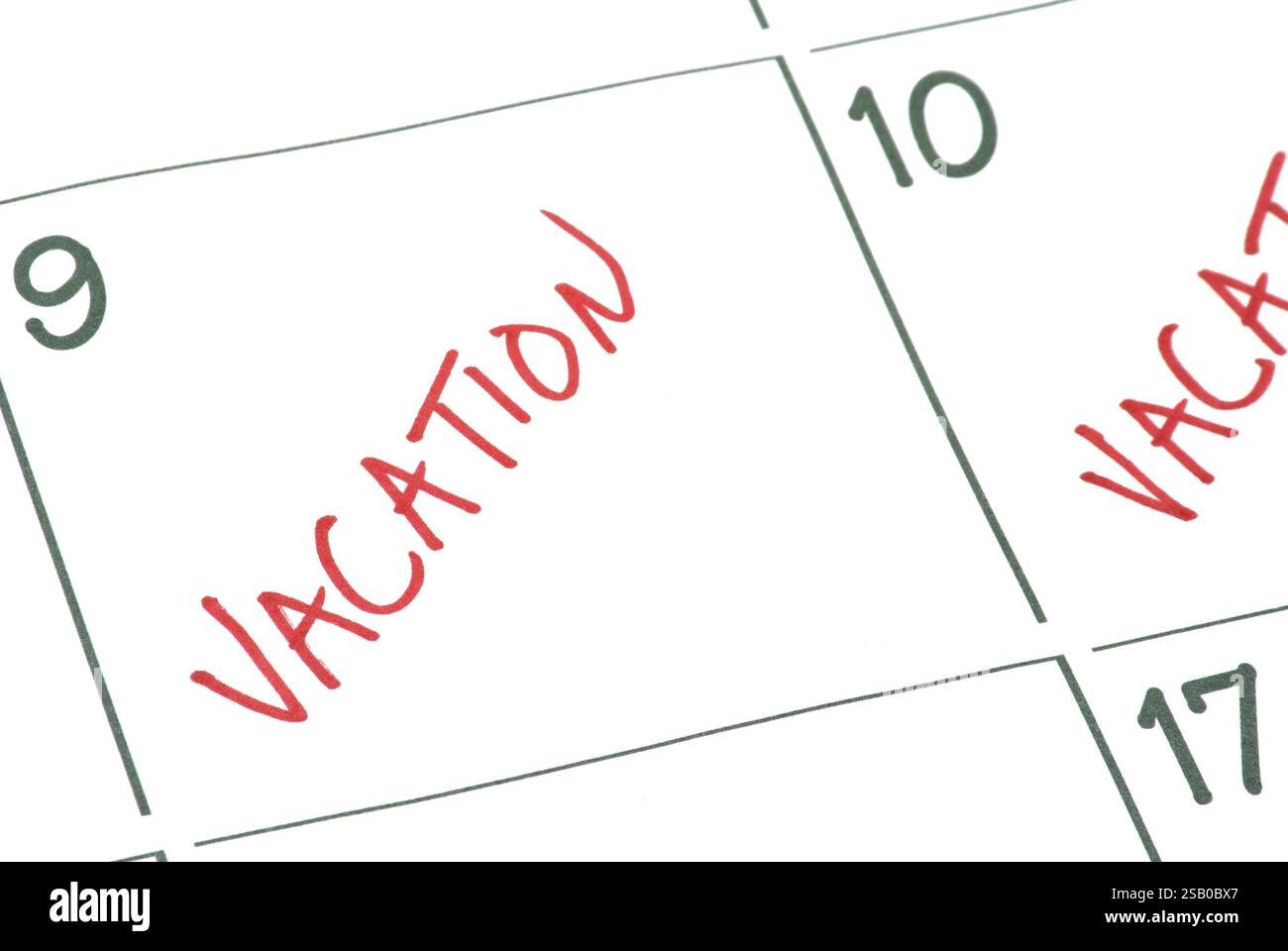 A calendar with vacation days marked off Stock Photo - Alamy