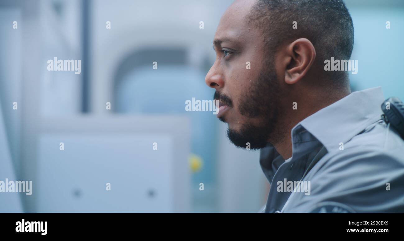Airport Security Checkpoint: Close Up African American Security Officer ...
