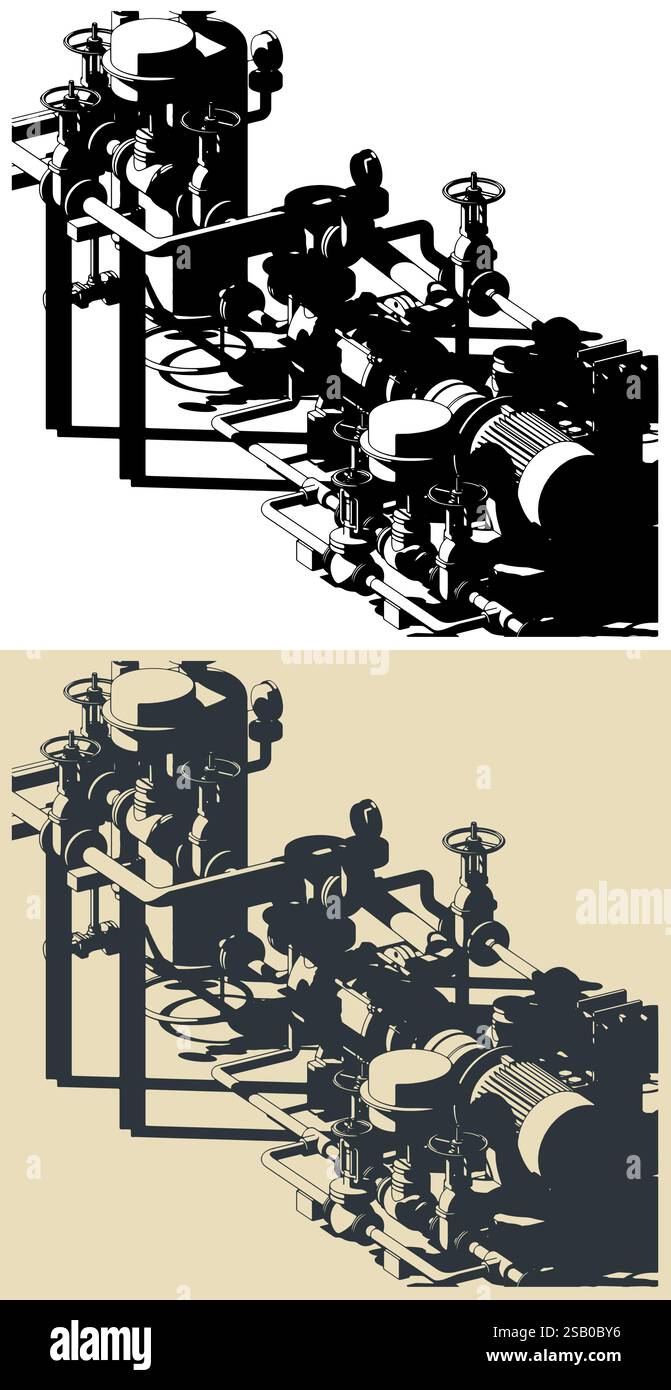 Stylized vector illustrations of a gas compressor Stock Vector Image ...