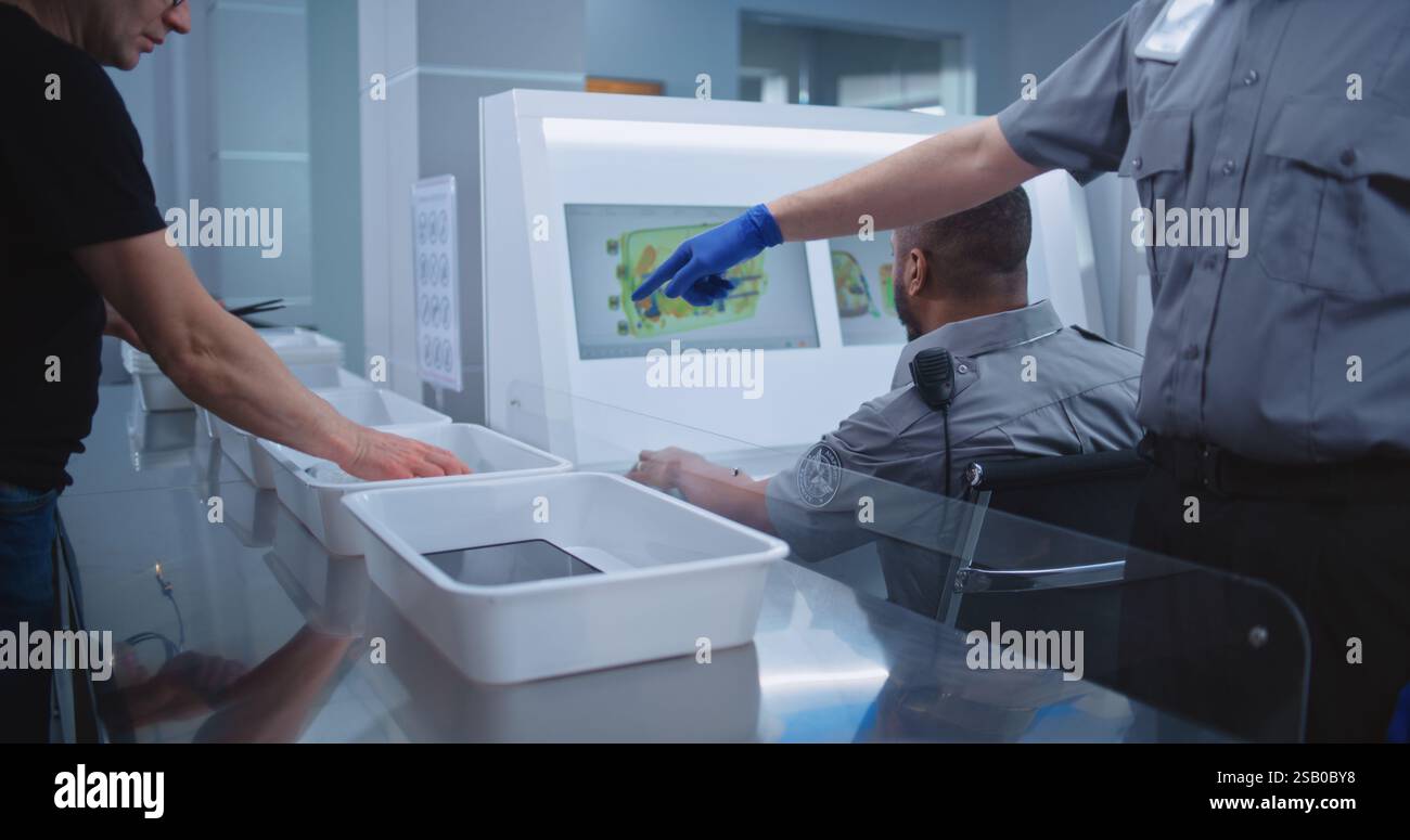 Airport Security Checkpoint during Boarding Flight. Diverse Passengers ...