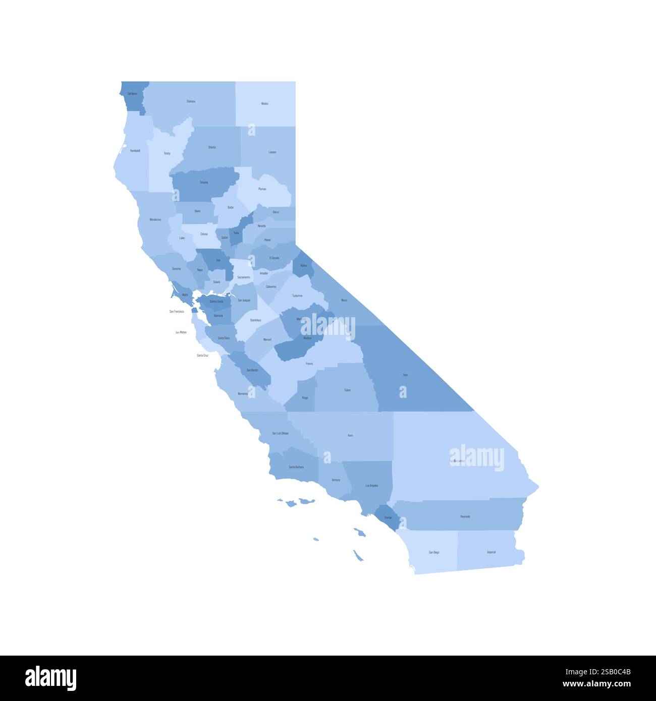 California, CA - detailed political map of US state. Administrative map ...