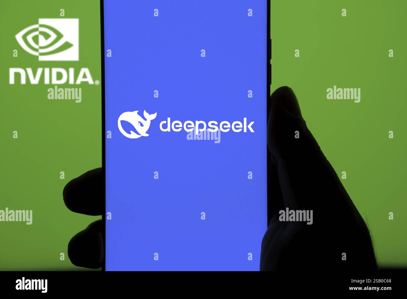 DeepSeek and NVIDIA logos are displayed on Smartphone screen ...