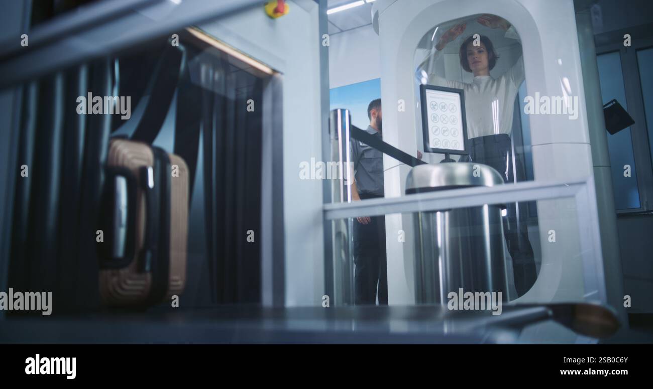 Airport Security Checkpoint: Passenger Puts Suitcase on X-ray Conveyor ...