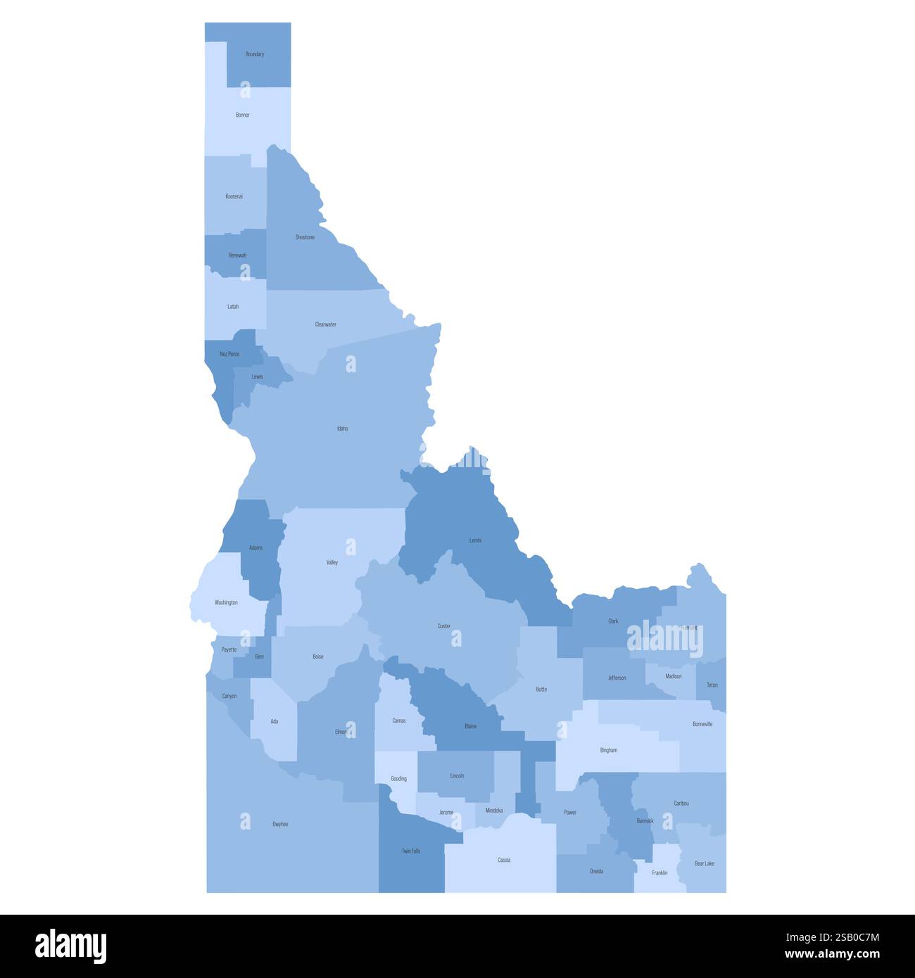 Idaho, ID - detailed political map of US state. Administrative map ...