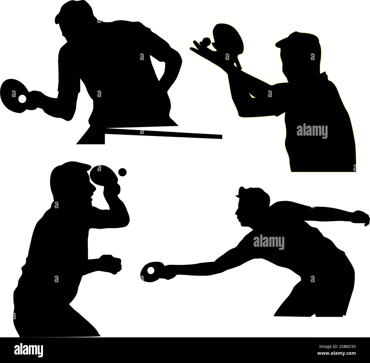 Flat silhouette of male table tennis player half body, forehand stroke ...