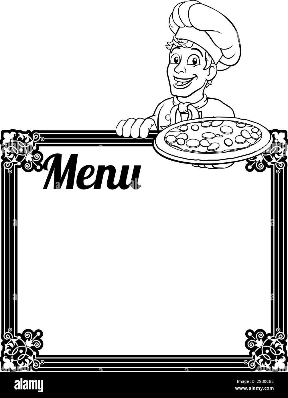 Pizza Chef Cook Cartoon Man Menu Sign Background Stock Vector Image ...