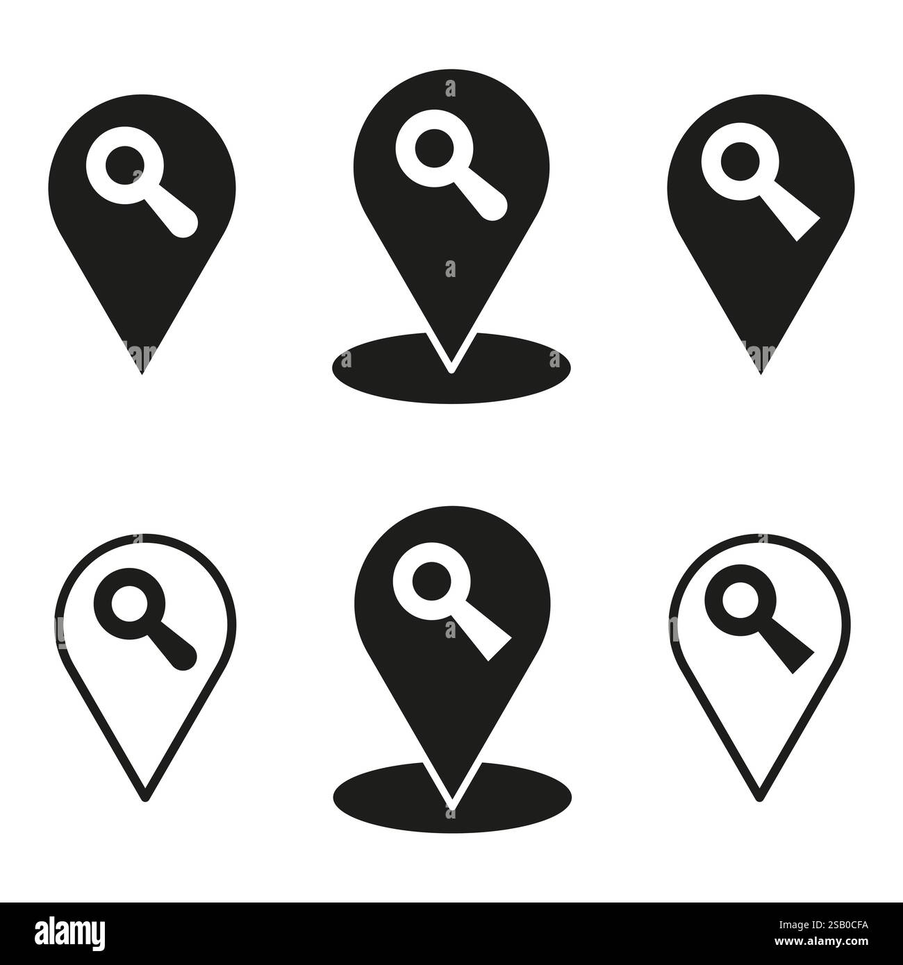 Search location icon. Map pin symbol. Magnifier inside marker. Vector ...