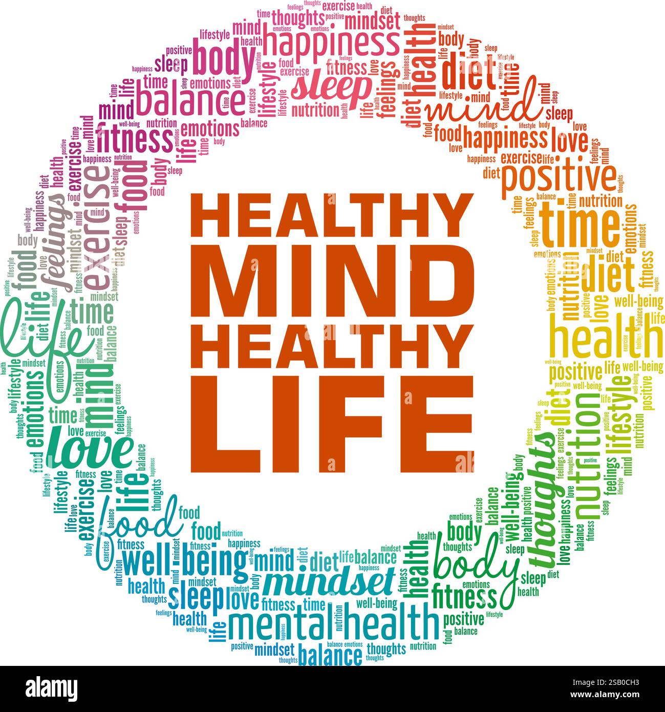 Healthy Mind Healthy Life word cloud conceptual design isolated on ...