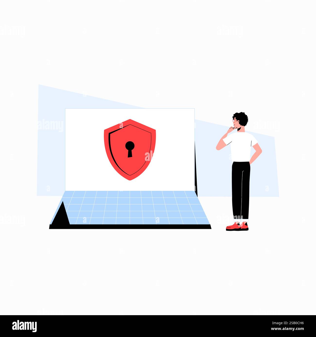Digital Security Awareness With Male Character And Laptop Shield In ...