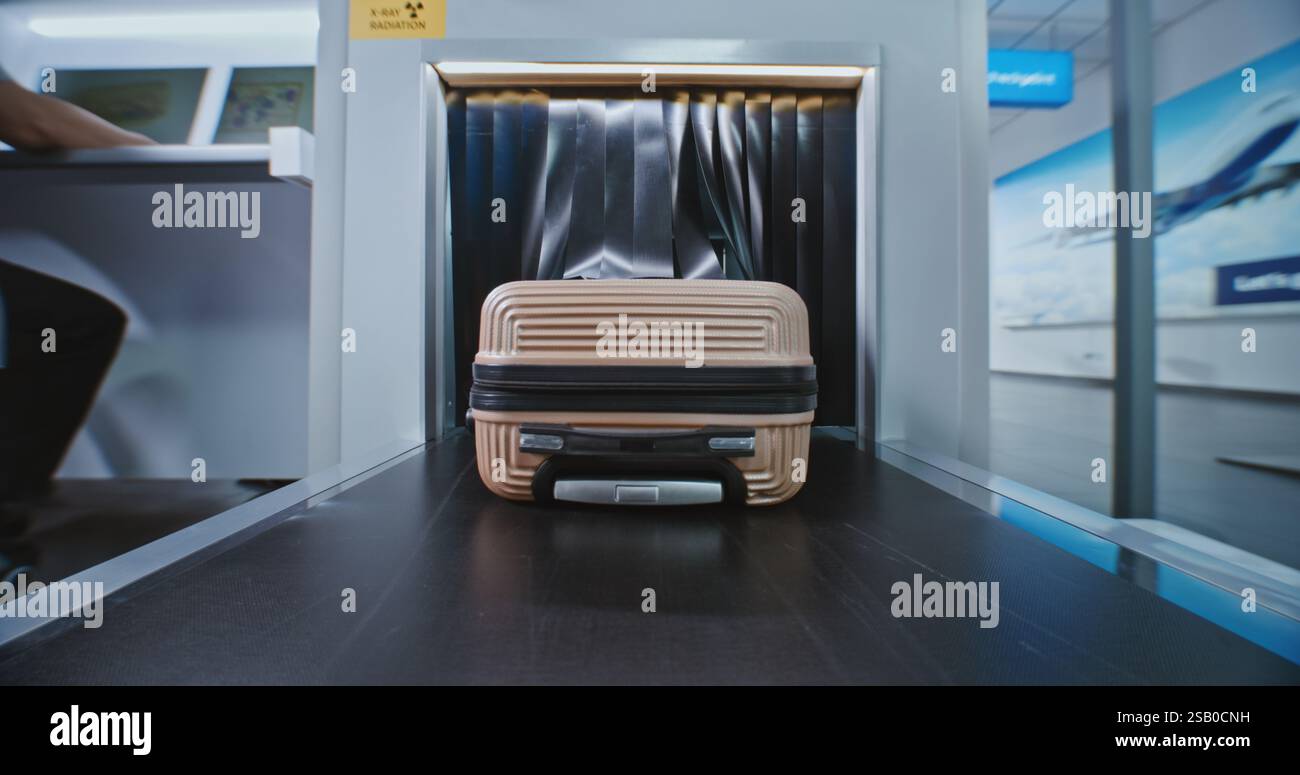 Airport Security Checkpoint: Male Tourist, Passenger Places Luggage on ...