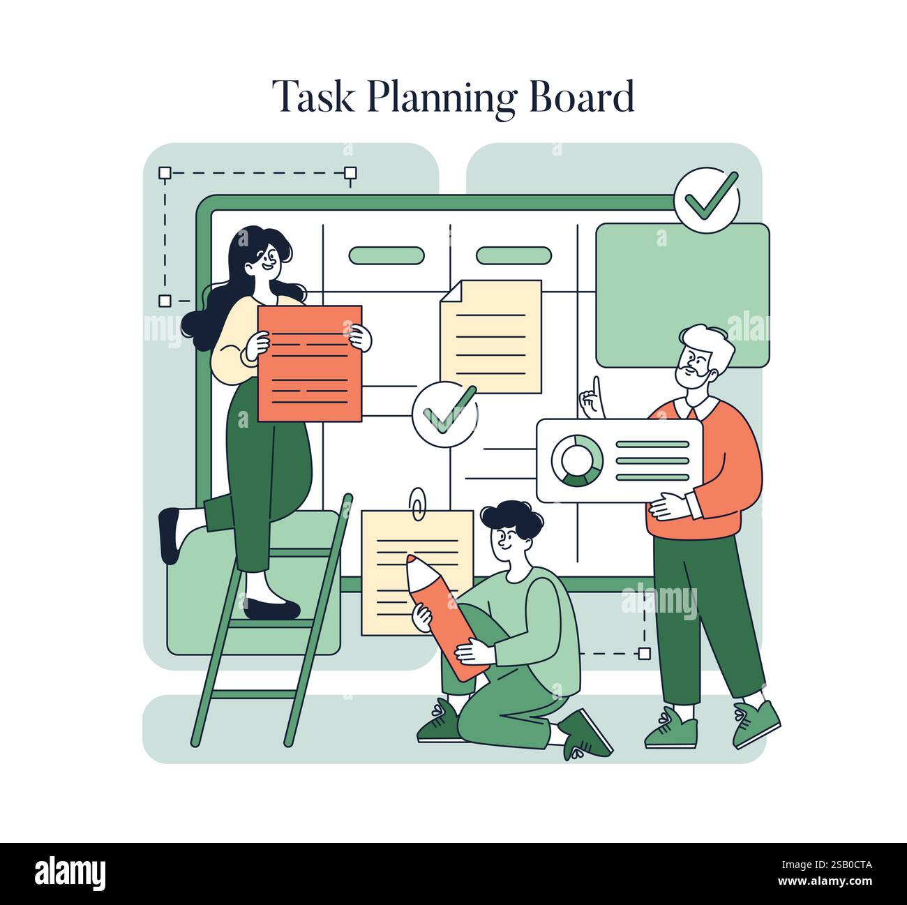 Task Planning Board concept. A team collaborates on project management ...