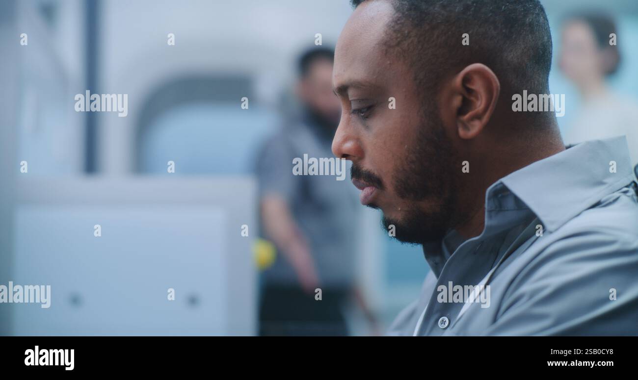Airport Security Checkpoint: Close Up African American Security Officer ...