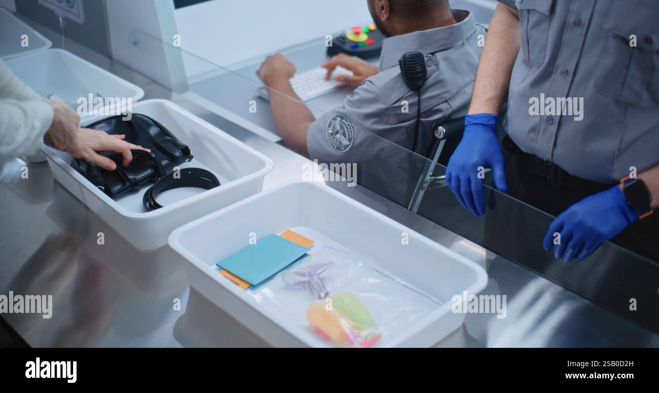Airport Security Checkpoint during Boarding Flight. Diverse Passengers ...