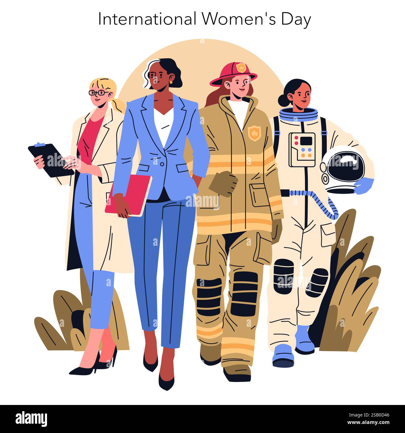 International Women's Day celebration. A diverse group of women representing various fields ...