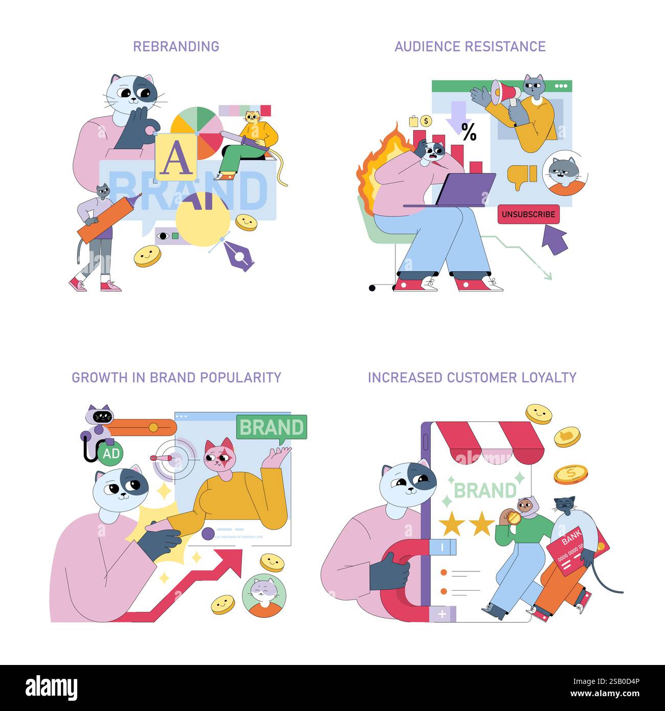 Branding illustration set. Exploring key elements of rebranding and ...