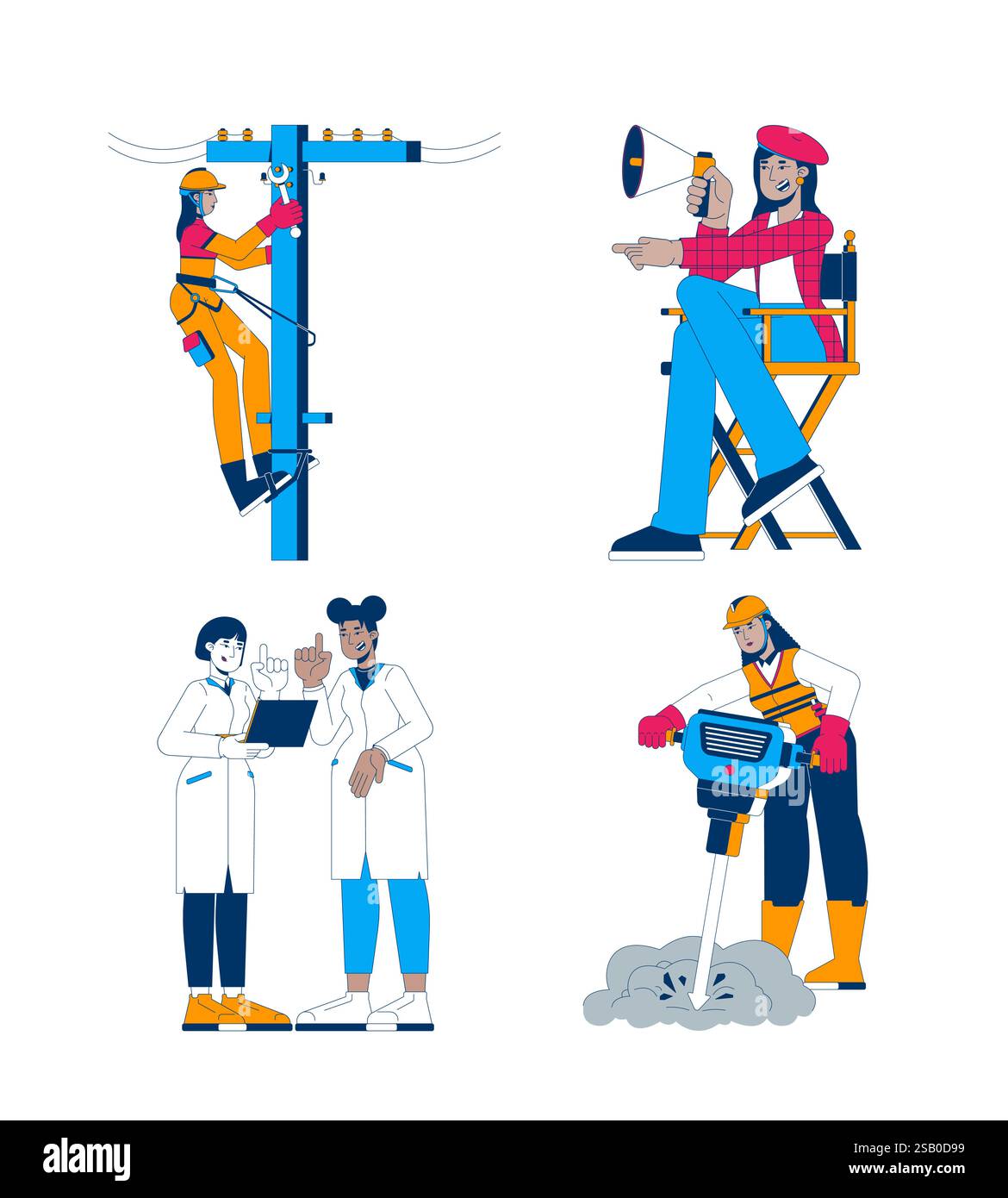 Diverse women in male-dominated workplace cartoon flat illustrations ...