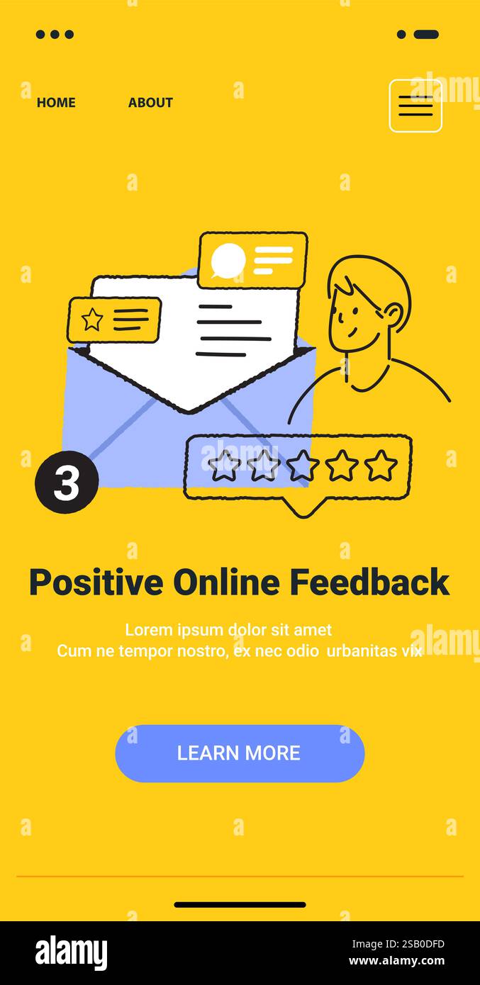 Positive online feedback concept with envelope star rating and person ...